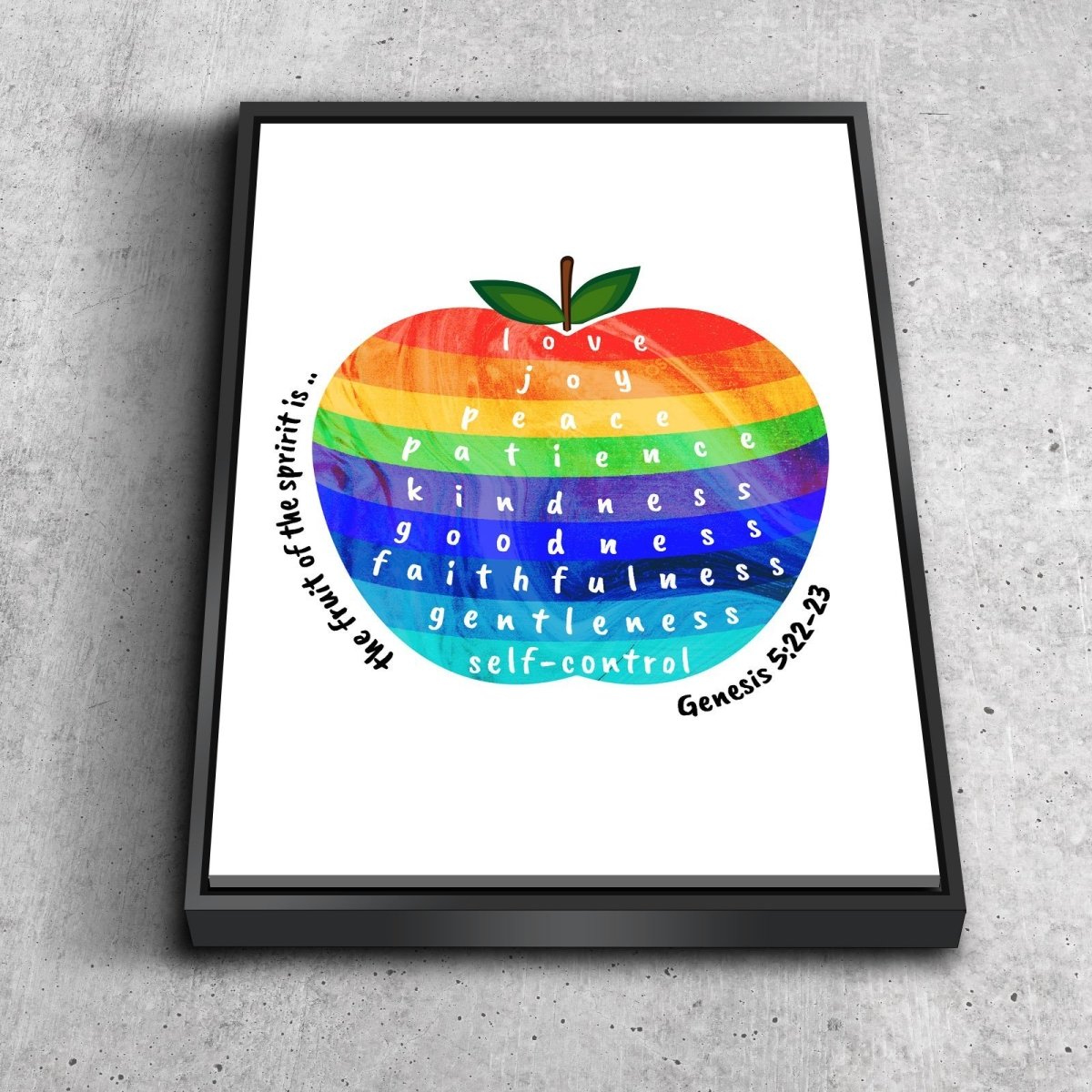 #14 Multicolored Apple & Galatians 5:22 Fruit of the Spirit Canvas Pri ...