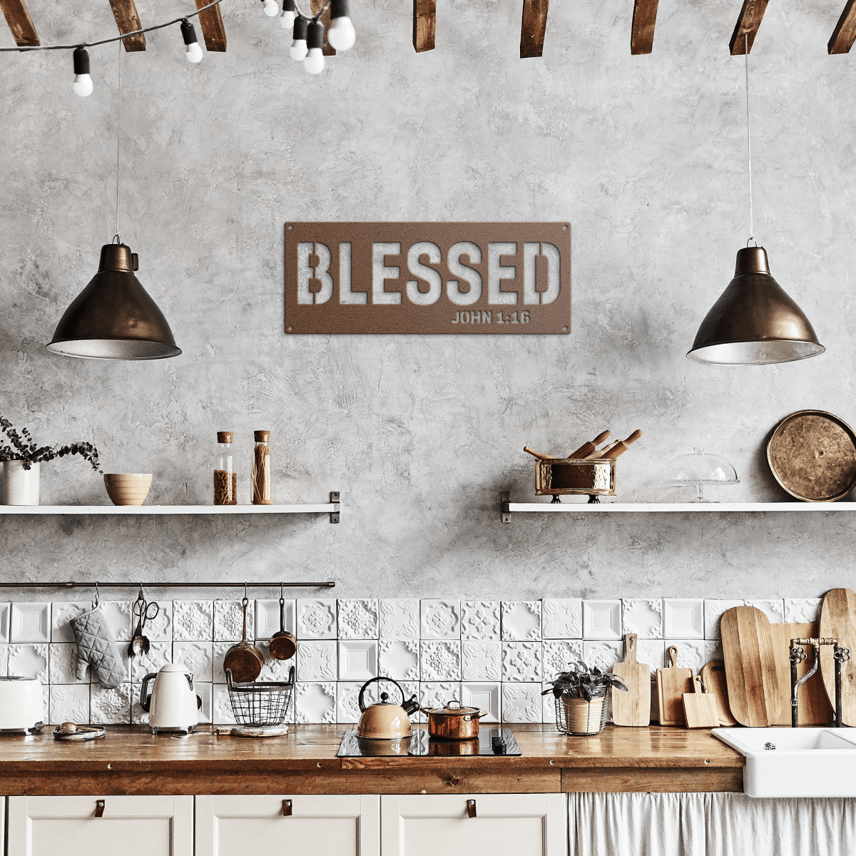 #134 John 1:16 Blessed in Bold Letters Metal Sign – Christian Walls