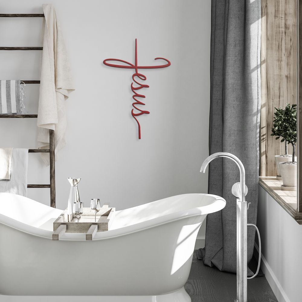 #20 His Name on Cross Metal Sign – Christian Walls