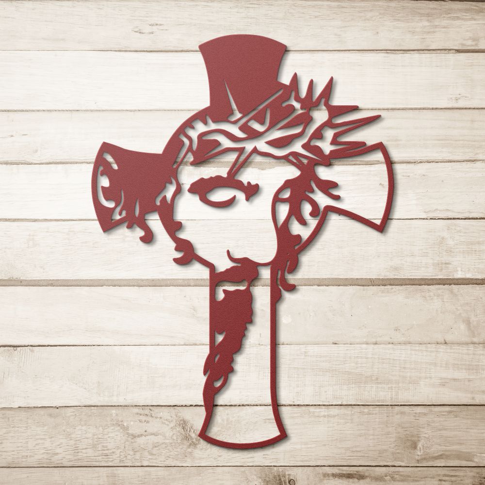 #38 Face of Christ on the Cross Metal Sign – Christian Walls