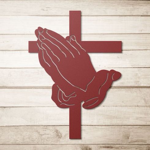 #41 Praying Hands & Cross Metal Sign – Christian Walls