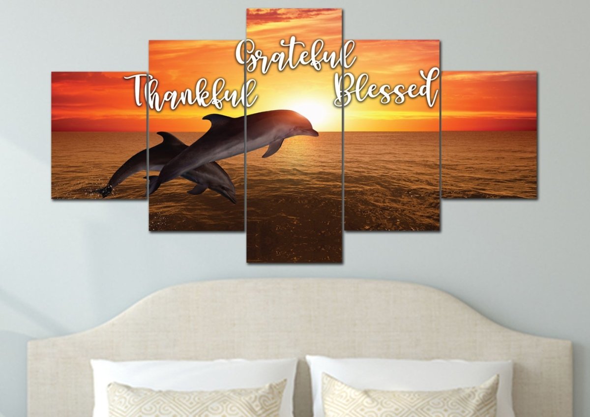 Sunset Dolphins #7 Thankful, Grateful & Blessed Wall Art – Christian Walls