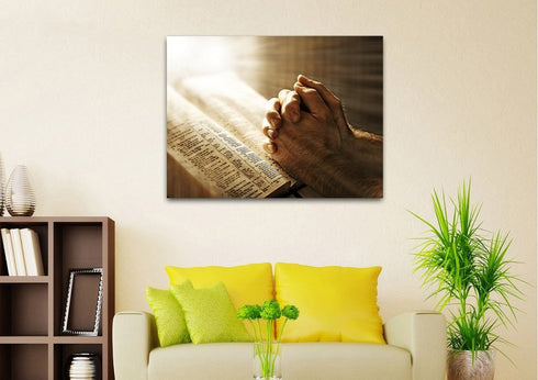 Sunshine on Holy Bible & Praying Hands Wall Art #15 – Christian Walls